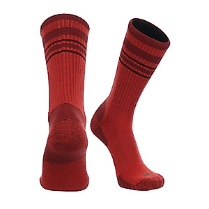 TCK Merino Wool Striped Crew Socks (Red/Cardinal, Large)