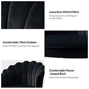 HULALA HOME Velvet Home Office Desk Chair, Modern Shell Back Makeup Vanity Chair with Wheels, Swivel Height Adjustable Cute Task Chair for Women Girls, Black