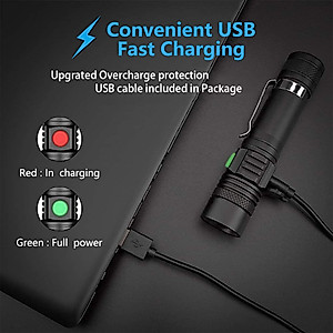 LED Tactical Flashlight Rechargeable, IPX6 Waterproof Flashlight, 2000lm, Super Bright LED, Zoomable, Pocket-Size Small LED Flashlight for Hiking, Camping, Emergency