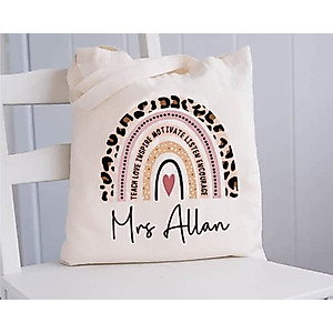Nazenti Personalised Teacher tote bag, Custom Teacher Tote Bag, Rainbow Tote Bag, Teacher Gift, School Gift for Teacher, Funny teacher tote bag,