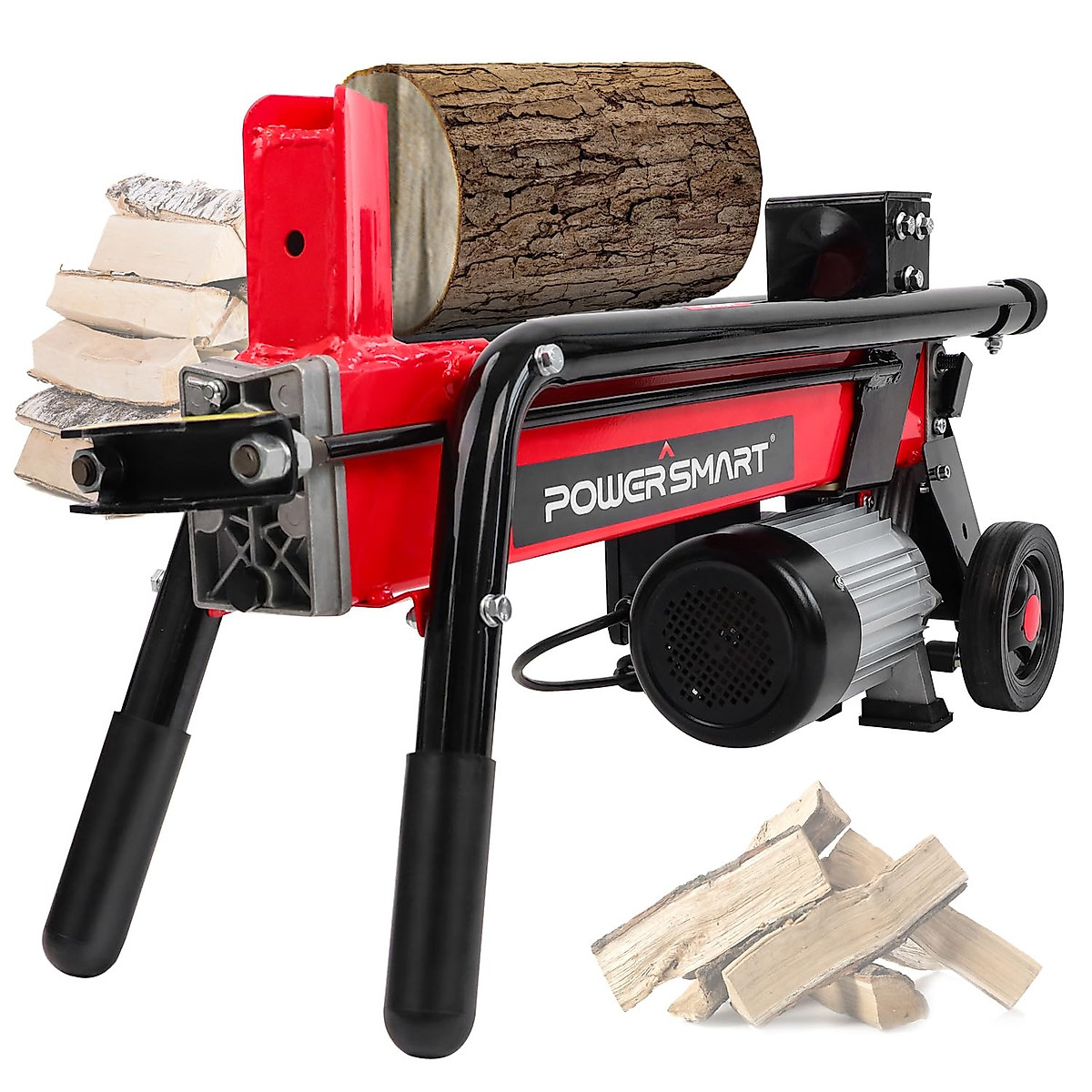PowerSmart Electric Log Splitter 6-Ton - Efficient Wood Splitter with 3500 Motor Speed, 15 Amp, Horizontal Full Beam Design and Steel Wedge for Firewood & Kindling Cutting