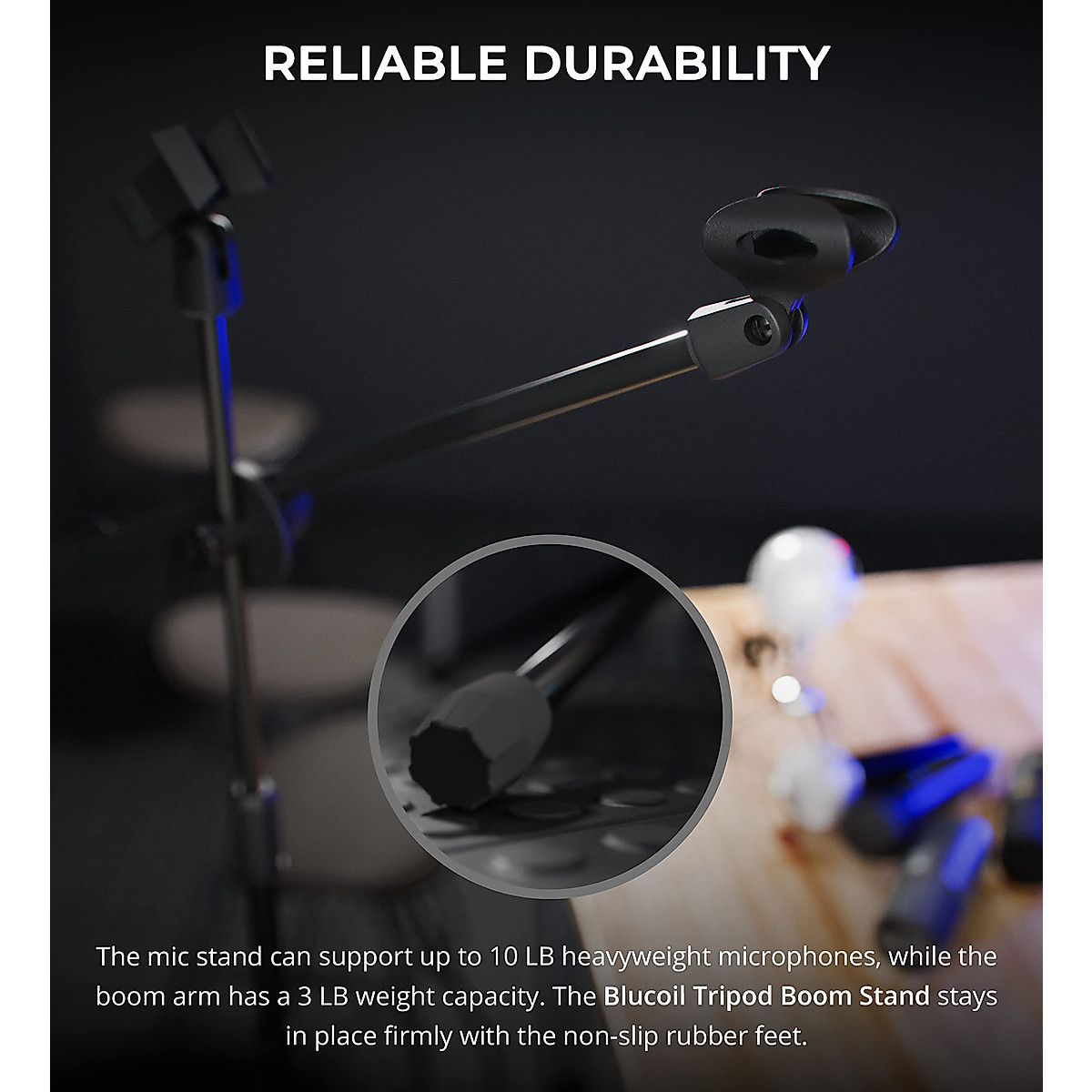 Blucoil Adjustable Microphone Stand with 2.3' - 4.1' Height, Rotating Boom Arm, Tripod Base, Dual Mic Clips - Compatible with AKG, Audio Technica, MXL, Samson, Blue Mic, sE Electronics, and More