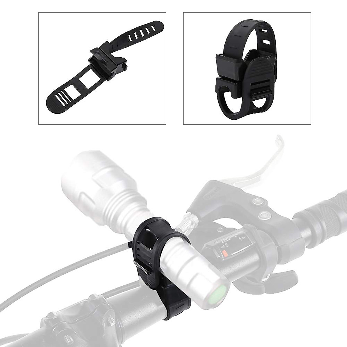 Junluck Universal Bicycle Headlight Holder, Adjustable 360 Degree Rotation Bicycle Flashlight Mount Clip Bracket for Road Bike Cycling Part, Suitable for 28-40mm Diameter Flashlight