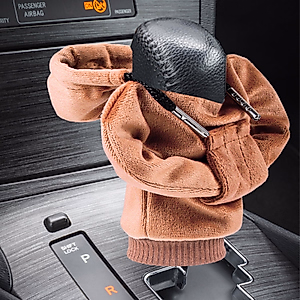 ZHSMS Gear Shift Hoodie, Universal Car Gear Shift Knob Cover, Funny Sweater Shifter Hoodie, 4.7 Inch Gear Stick Hoodie Protector Decoration(Khaki)