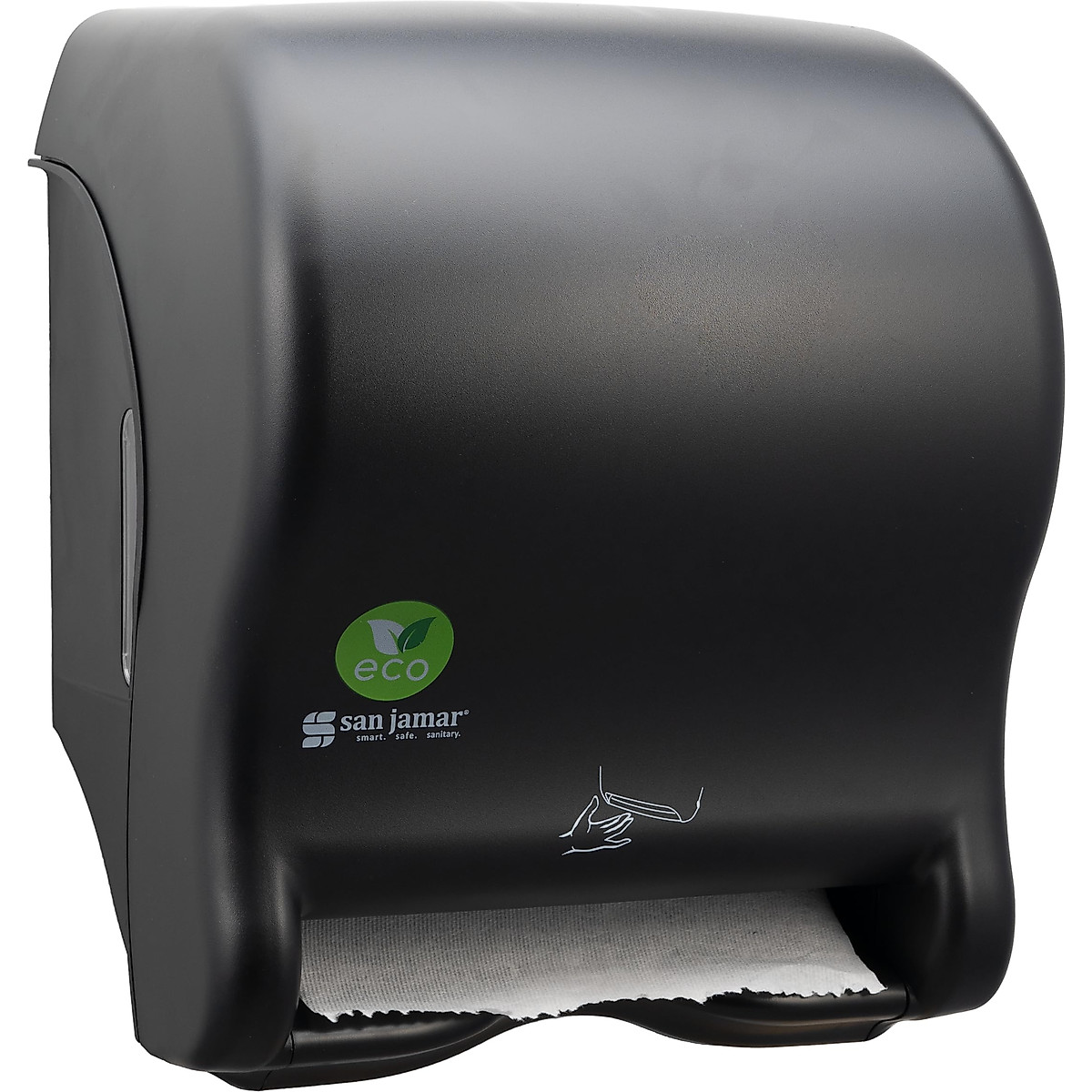 San Jamar Ecologic Smart Essence Recycled Plastic Electronic Paper Towel Dispenser, Universal Roll Capacity, Wall Mounted Dispenser with Zero Waste for Home and Business Universal, Black