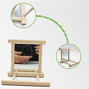 zmgmsmh Birds Toy for Cage,Parrot Hanging Swing with Mirror,Natural Wooden Play Toys, Pet Bird Cage Accessories with Metal Hook