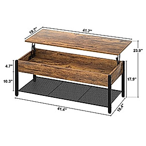 Homieasy Coffee Table, Lift Top Coffee Table with Storage Shelf and Hidden Compartment, Modern Lift Top Table for Living Room, Wood Lift Tabletop, Metal Frame - Rustic Brown