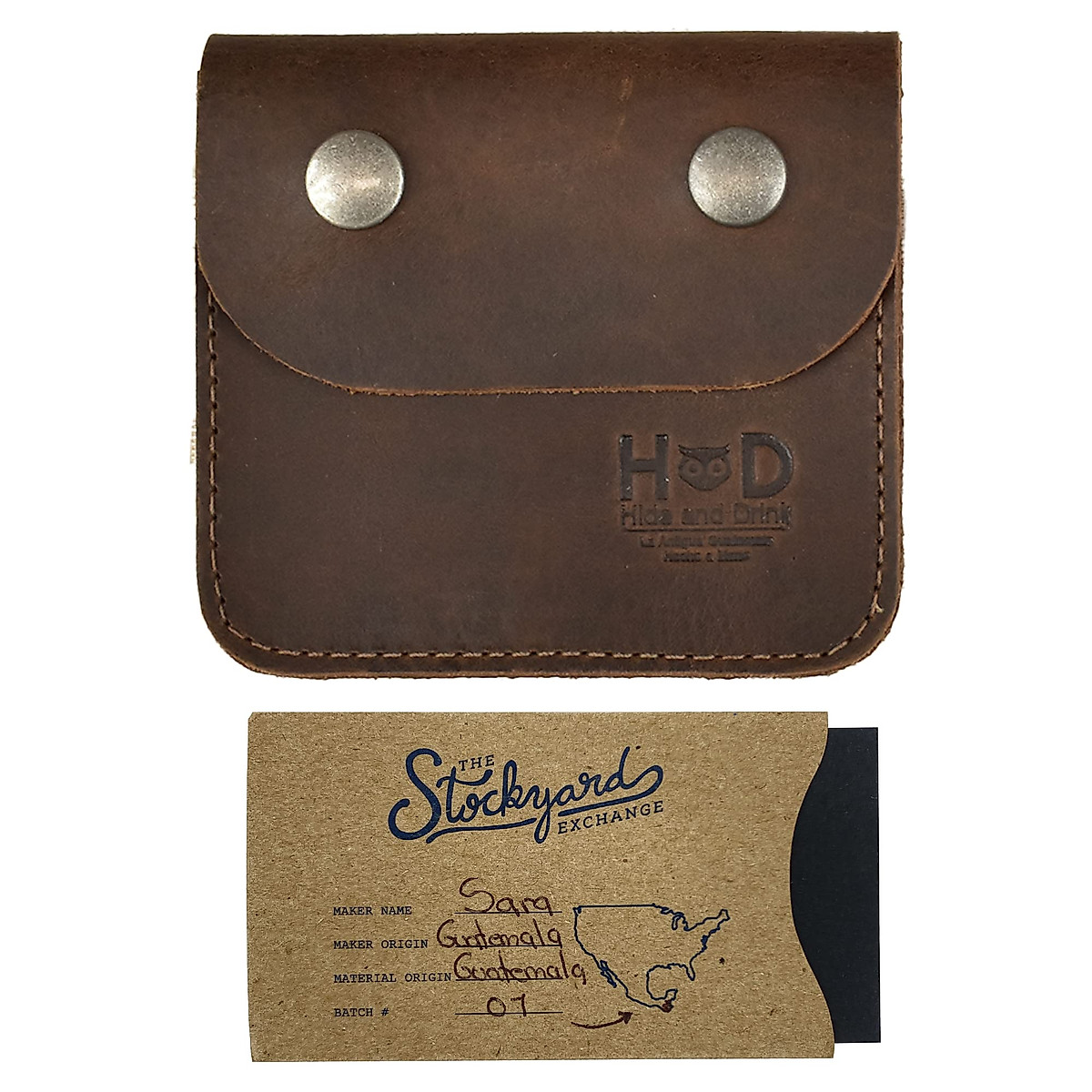 Hide & Drink, Wide Wallet with Slots for Cards, Coins, and Folded Bills, Cash Organizer, Coin Case, Travel Accessories, Full Grain Leather, Handmade, Bourbon Brown