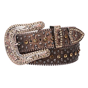 Western Cowgirl Faux Alligator Rhinestone Studded Leather Belt, Brown | 34"