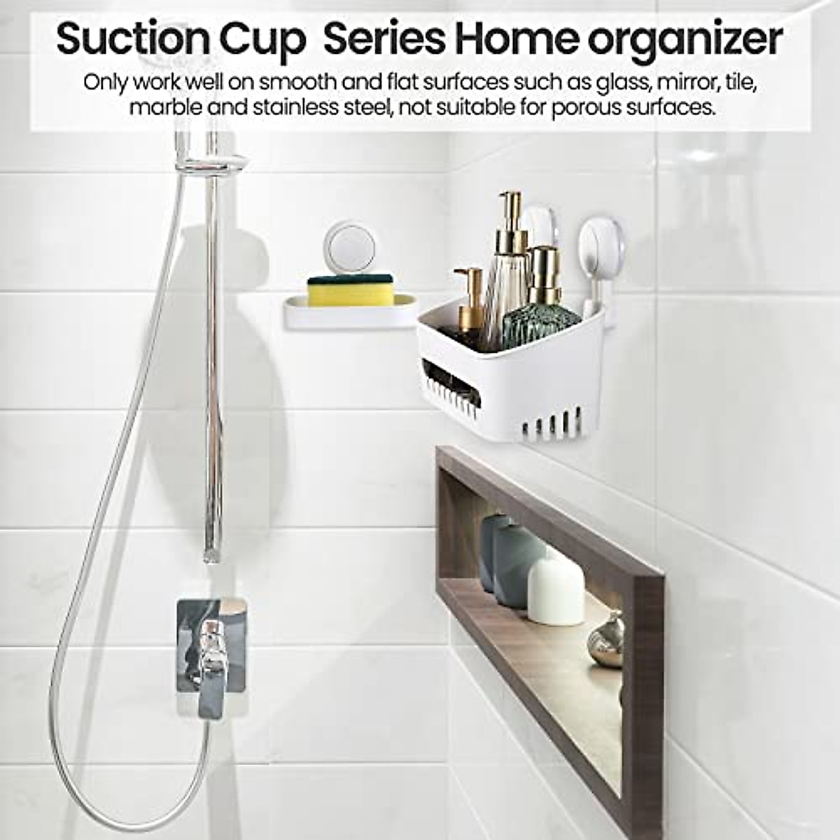 2 Sets Shower Caddy Suction Cup with Soap Dish and Toothbrush Holder One Second Installation No Drilling Suction Shower Shelf Removable Suction Shower Organizer for Bathroom Kitchen
