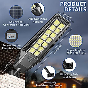 TENKOO 2 Pack 1400W Solar Street Light, Light Control&PIR Motion Sensor, Dusk to Dawn Security Solar Powered Parking Lot 80000 Lumens for Square,Yard, Garden,Basketball Court