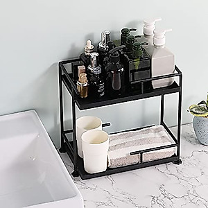 Butizone 2 Tier Bathroom Countertop Organizer, Counter Standing Rack, Kitchen Spice Rack, Vanity Cosmetic Holder, Under Sink Organizer for Bathroom, Kitchen, Living Room, Dressing Table, Office