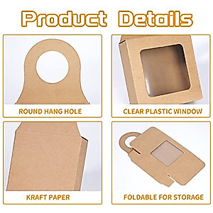 50 Count Wine Bottle Box with Window, Kraft Paper Wine Boxes for Gifts, Hanging Foldable Gift Boxes Bottle Hanger Favor Box for Decoration, Wine Box for Holding Candy Cookies (3.5 x 3.5 x 1.2 Inches)