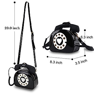 Fozehlad Novelty Telephone Shaped Shoulder Bag Funny Retro Phone Crossbody Bag Totes Chain Purse(Patent Leather,Black)