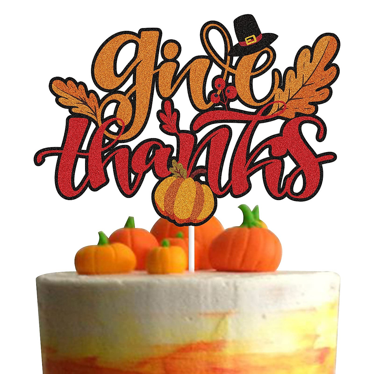 Give Thanks Happy Thanksgiving Cake Topper Give Thanks Cake Decoration Happy Fall Day Autumn Fall Harvest Maple Pumpkin Friends Theme Party Decorations Supplies