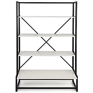Displays2go Portable Shelving Display with 4 Tiers, Floor Standing, Paulownia Wood - White (SMPSU1SU)