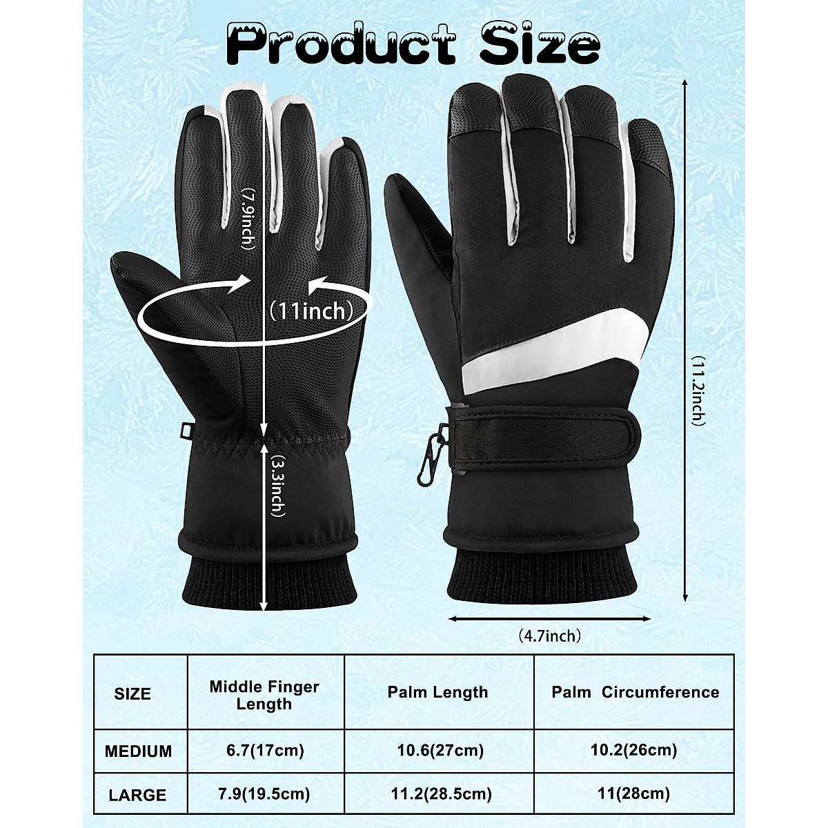 ONESING Ski Gloves Women -30°F Waterproof Winter Gloves Touchscreen Snow Gloves Women Men Warm Windproof Snowboard Gloves for Cold Weather