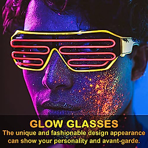 TOODOO 3 Pieces Light up Glasses Halloween Party Glow Flashing LED Sunglasses Shutter Neon Rave Glasses Costumes for Party Nightclubs Concert(Pink Blue, White Fluorescent Green, Yellow Red)