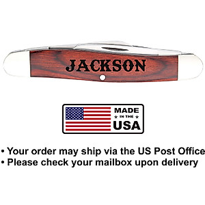 Palmetto Wood Shop Bear and Son 247R Stockman Pocket Knife with Personalized Laser Engraved Rosewood Handle, Three Blades, Father's Day Gifts