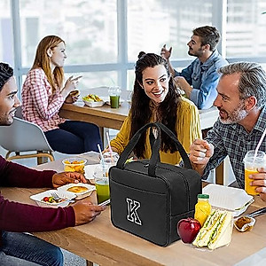 IDEATECH Lunch Bag Women Insulated, Black Lunch Box for Men, Monogrammed Lunch Bags for Work, Personalized Reusable Lunch Tote Bag, Small Cute Lunchbox Cooler Sack (Black, K)