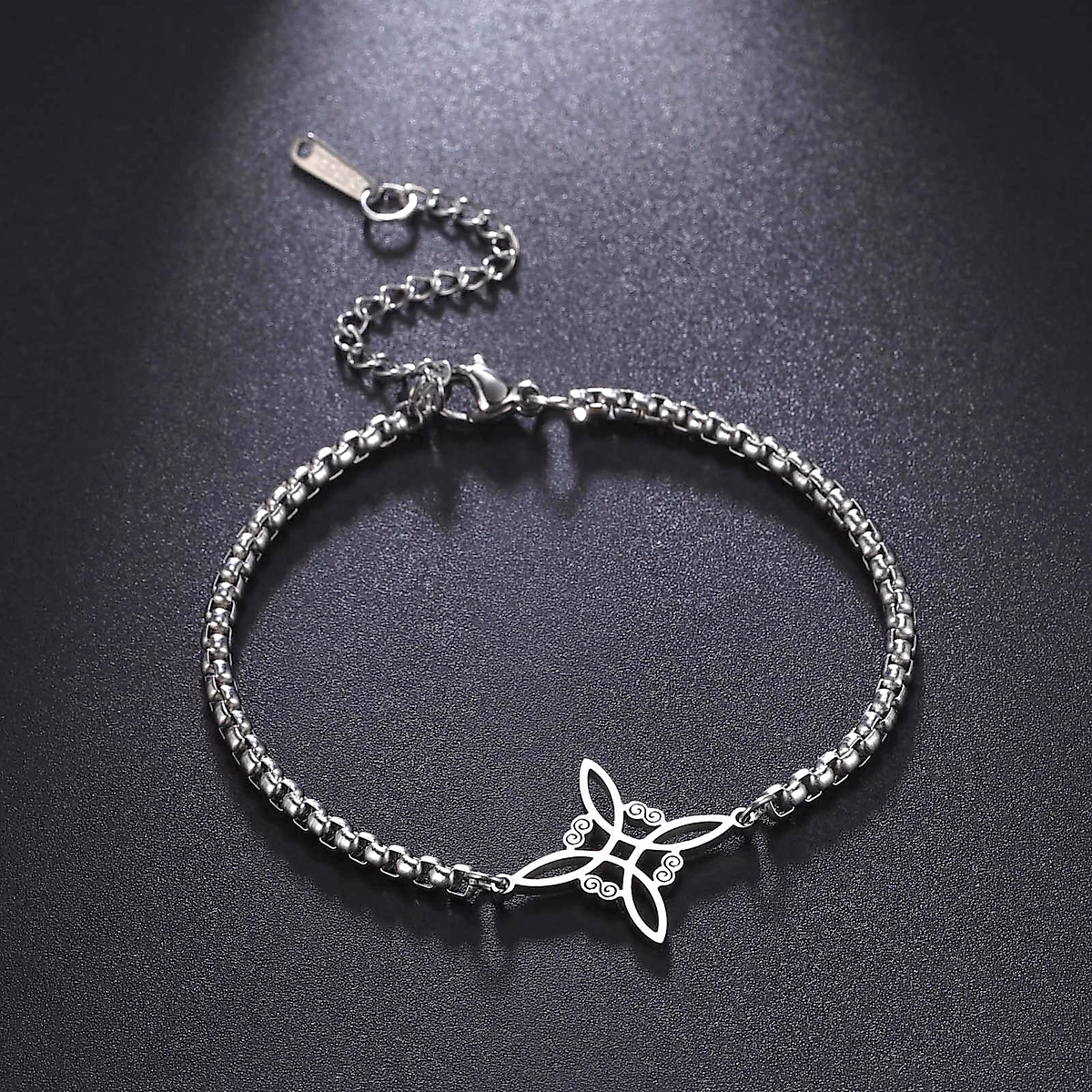 kkjoy Witches Knot Bracelet Stainless Steel Pagan Wiccan Symbol Magic Knot 4-Pointed Celtic Knot Witchcraft Bracelet for Women