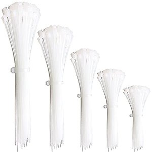 Oksdown 300pcs White Zip Ties Assorted Sizes 4/6/8/10/12 Inch Clear Plastic cable ties from Small to Large Heavy Duty Nylon tie Wraps Multi-Purpose Variety Wire Ties