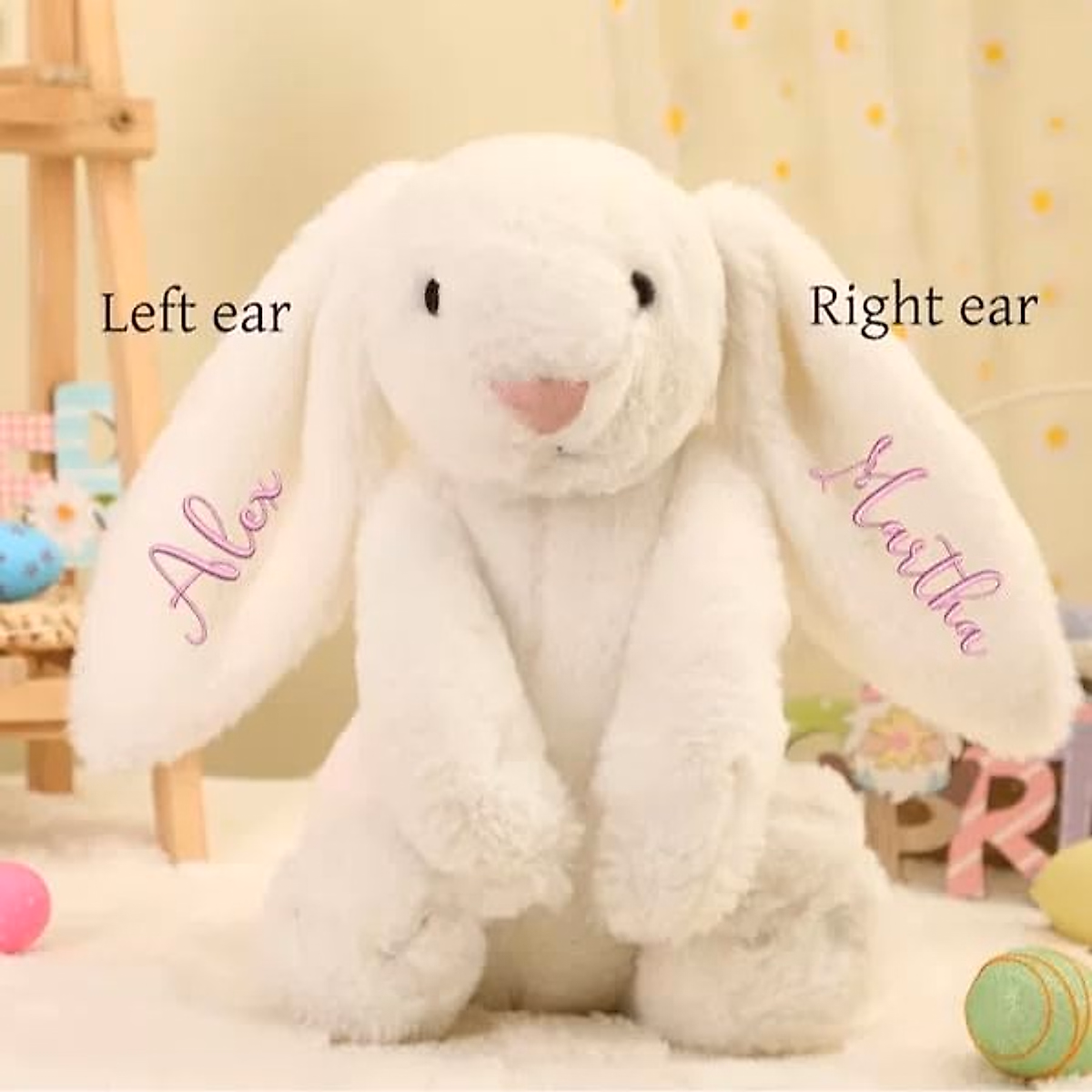 Custom Easter Bunny Custom Bunny Stuffed Animals With Child's Name Handmade Personalized Plush Rabbit Toy for Girls Boys Kids