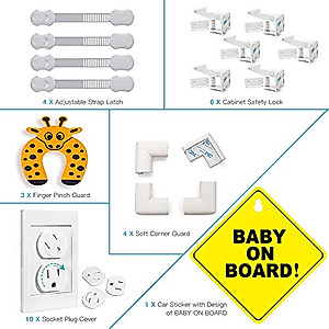 Baby Proofing Kit 18 Pcs - Baby Home Safety All-in-one Solution with Hidden Cabinet Locks, Adjustable Strap Latches, Corner Guards and Finger Pinch Guards