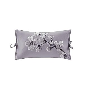 N Natori Sakura Blossom Embroidered Cotton Oblong Decorative Pillow Lilac 12x20'', 12 x 20