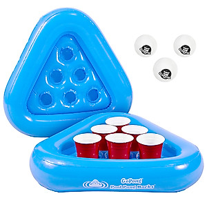 GoPong Pool Pong Rack Floating Beer Pong Set, Includes 2 Rafts and 3 Pong Balls