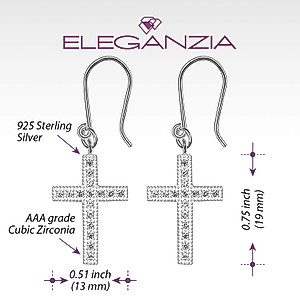 ELEGANZIA Dangle Cross Earrings for Women Sterling Silver Cubic Zirconia Christian Religious Minimalist Jewelry