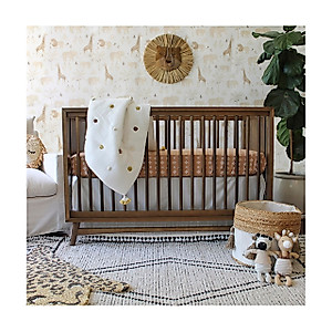 Crane Baby Blanket, Soft Cotton Pom Pom Nursery and Toddler Blanket for Boys and Girls, Cream, 36” x 36”