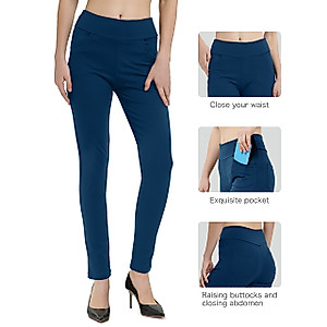 nuveti Women's Yoga Dress Pants Skinny Leg Work Pants Pull on Stretch Pant for Women with Pockets (DiamondBlue,Medium)