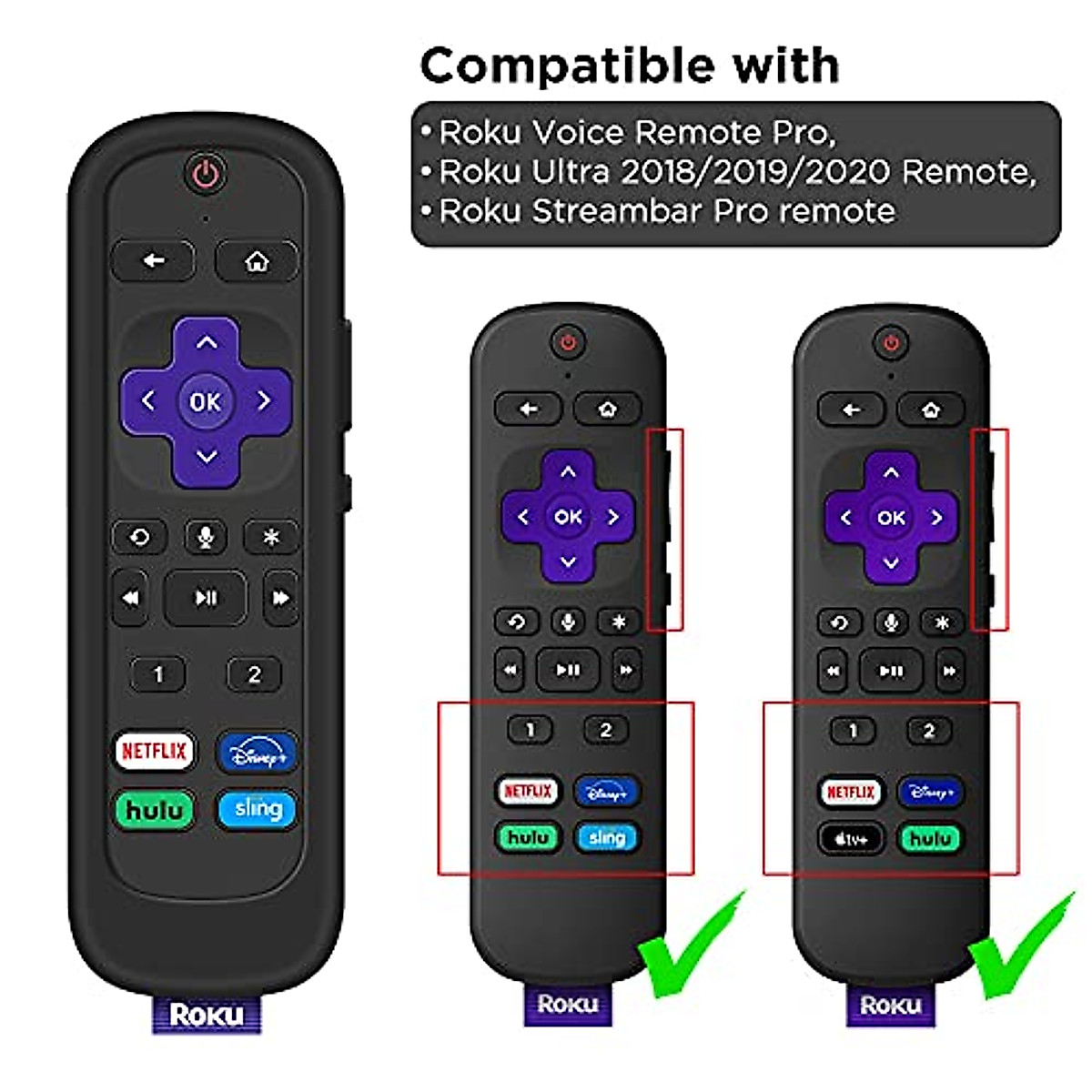 Case for Roku Voice Remote Pro, Cover Roku Ultra 2020/2019/2018 Remote Control Silicone Protective Controller Back Sleeve Holder Universal Replacement Skin New Battery Protector(Black)