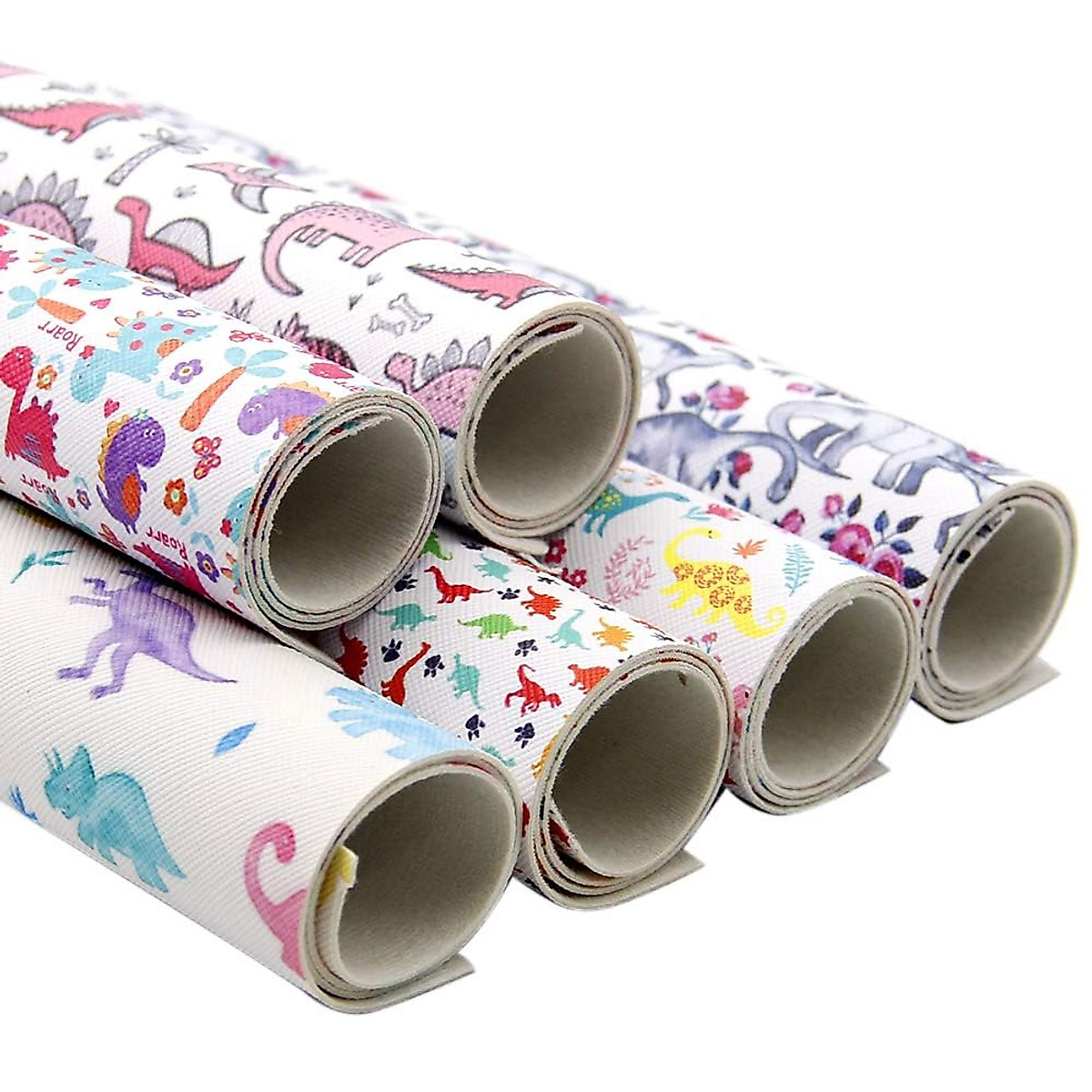 David Angie Dinosaur Printed Faux Leather Sheet 6pcs 7.9" x 13.4" (20 cm x 34 cm) for Earrings Hair Bows DIY Projects Making (Assorted)