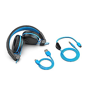 JLab JBuddies Play Gaming Wireless Kids Headset | Blue | 22+ Hour Bluetooth 5 Playtime 60ms Super-Low Latency for Mobile Gameplay | Retractable Boom Mic | AUX Cord Compatible w/Gaming Consoles