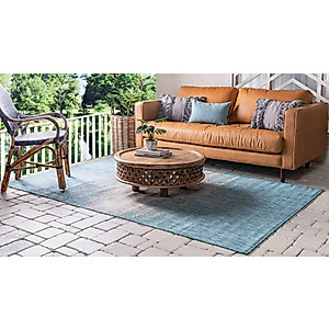 Unique Loom Outdoor Modern Collection Area Rug - Ombre (7' 1" x 10' Rectangle, Aqua/ Ivory)