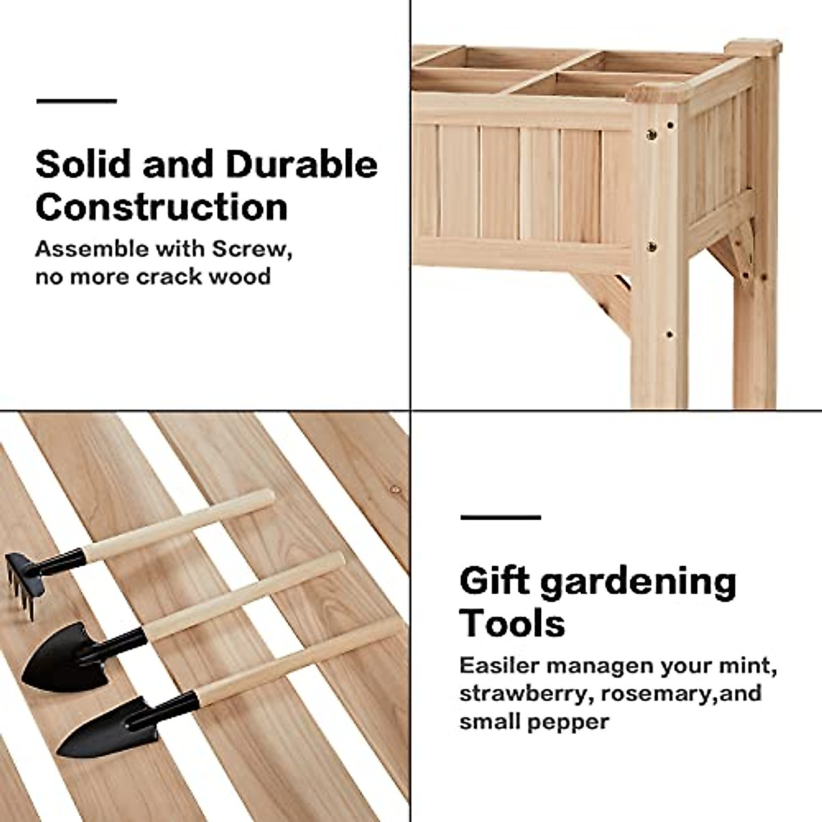 AMERLIFE Raised Garden Bed with Legs 36.3x36.3x24 Inch Herb Planter with Divider Liner Flower Herb Wood Planter with Storage Shelves for Backyard Patio Extra Gloves 3 Tools 8 Grow Area 20 T-Tag