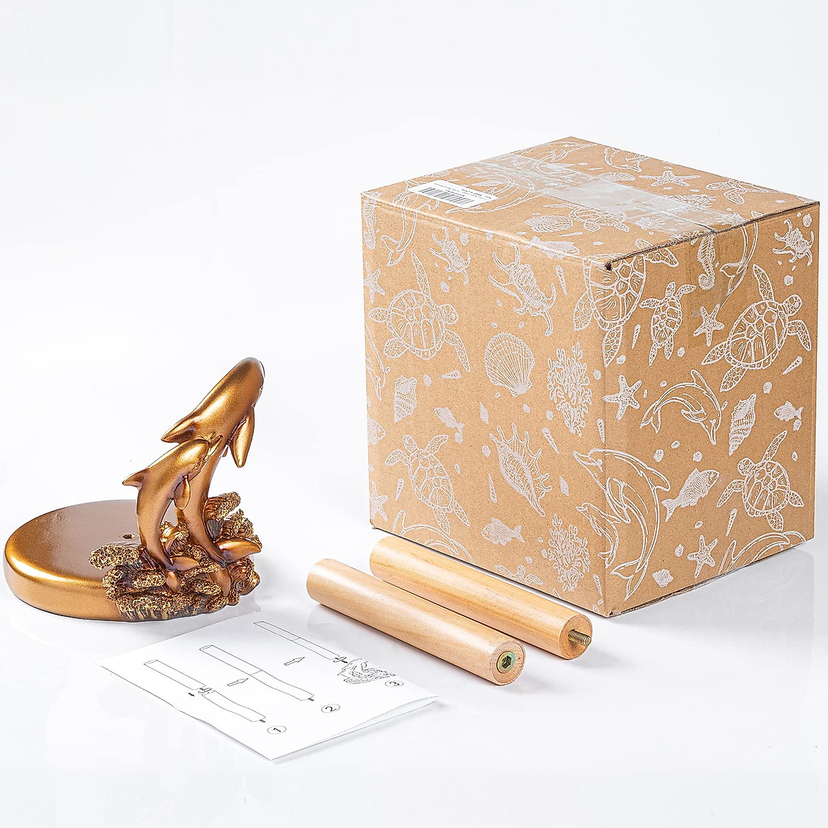 Dolphins Paper Towel Holder Countertop, Standing Paper Towel Holder for Kitchen Farmhouse Decor, with Weighted Resin Base Sturdy (Bronze)