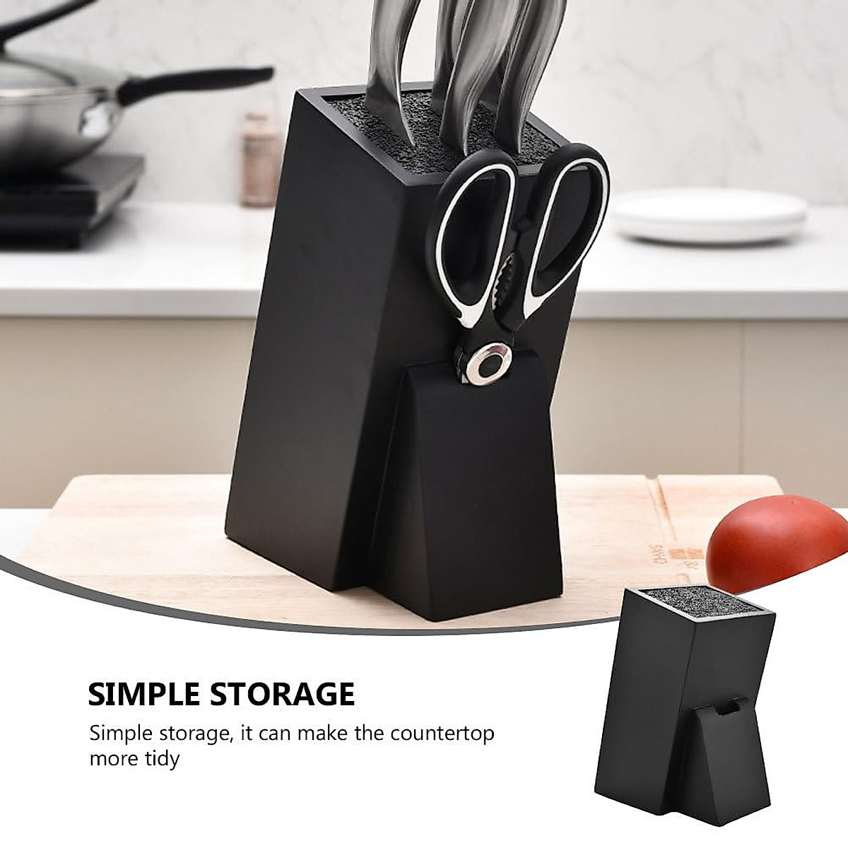 Luxshiny Storage Block Kitchen Holder Universal Wooden Block Organizer Without Knives Household Multifunctional Rack (Black)