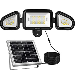MEIHUA Solar Security Lights Outdoor, 2700K/4000K/6000K, 3 Adjustable Heads Solar Flood Lights, IP66 Waterproof Dusk to Dawn Solar Floodlight for Garden, Yard, Patio (Black)