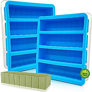 Silicone Butter Mold with Lid, Walfos Non-Stick Butter Tray Fits Standard Butter Stick Size, Large Cavity Butter Maker Holds 8 Tablespoons Butter, Ideal For Butter, Soap Bar, Energy Bar, Cake, 2 Pack