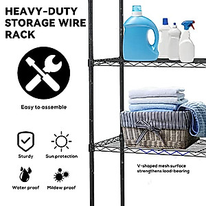 Storage Shelves, 4 shelf Storage Rack Adjustable 37"W x 14"D x 55"H NSF Certified Metal Shelves for Storage 1000Lbs Capacity Wire Shelving Heavy Duty for Kitchen Garage Shop Wire Rack Shelving, Black