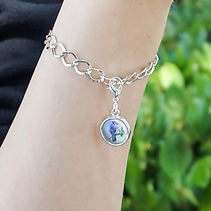 Blue Jay Watercolor Northeastern Bird Antiqued Bracelet Pendant Zipper Pull Charm with Lobster Clasp