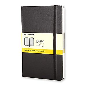 Moleskine Classic Notebook, Hard Cover, Large (5" x 8.25") Squared/Grid, Black, 240 Pages