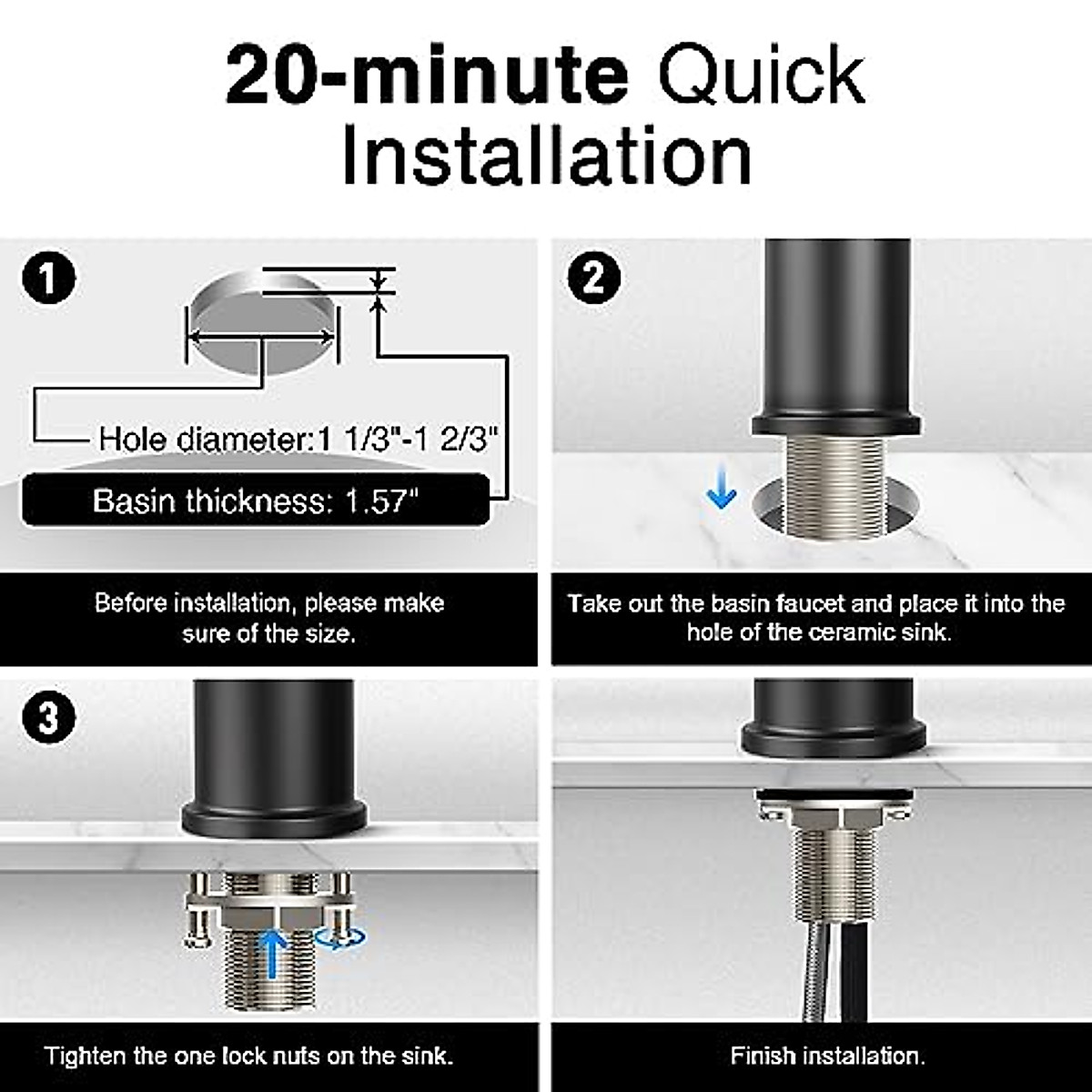 Waterfall Bathroom Faucet - WaterSong Matte Black Bathroom Faucet for Sink 360° Swivel Single Handle One Hole Vanity Faucet, Farmhouse RV Bathroom Vessel Basin Faucet Deck Mount, 100% Lead-Free