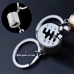 gunhunt 1 PC Car Shifter Keyring, 6 Speed Gear Key Clip, Universal Polished Metal Collectible Key Chain Creative Model (Silver)