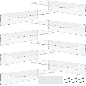 Vinsot 8 Pack Acrylic Floating Shelves 12 Inch Clear Acrylic Shelf Acrylic Wall Display Shelf 4 mm Thick Invisible Acrylic Book Shelves for Bedroom, Living Room, Bathroom, Office Wall (8 Pack)