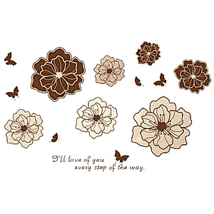 Amoda Brown Wall Stickers Hollow Out Flowers Wall Paper Removable DIY Art Decor Wall Sticker Murals for Kids Girls Bedroom,Living Room TV Background