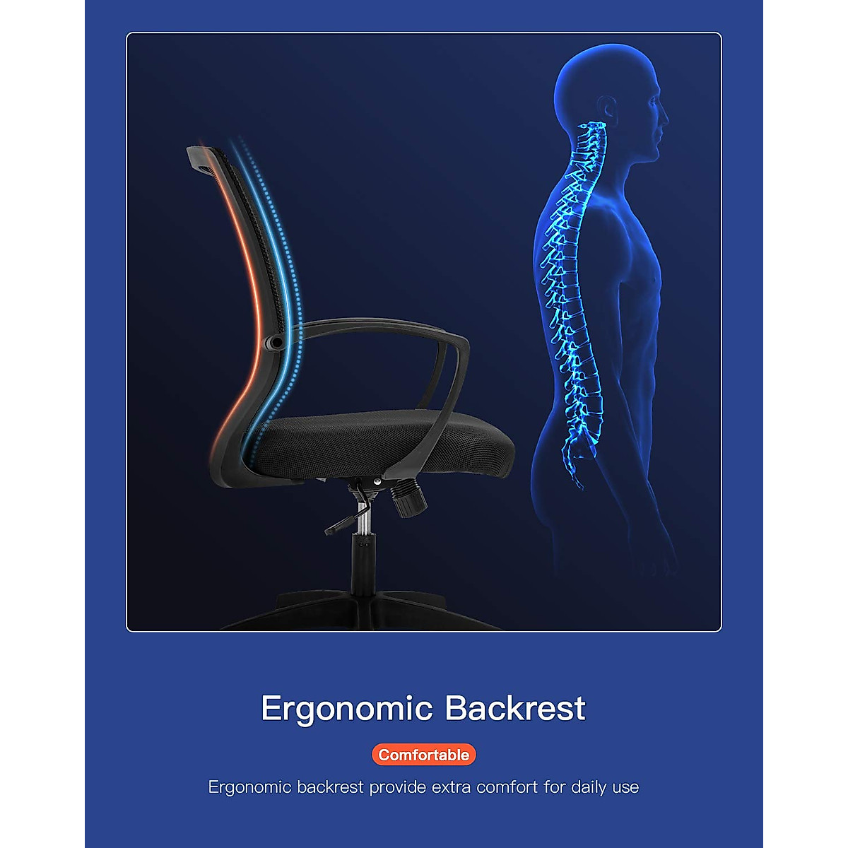 OffiClever Mesh Backrest Wheels Ergonomic Lumbar Support and Fully Adjustable Executive Office Chair, Black